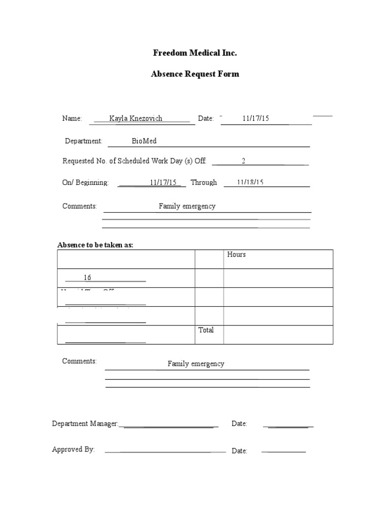 Absence Request Form | PDF