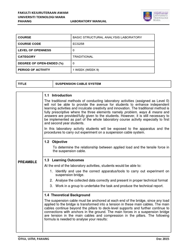 Suspension Cable Bridge System | PDF | Experiment | Tension (Physics)