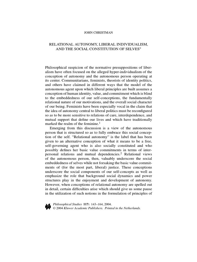 Relational Autonomy, Liberal Individualism and The Social Construccion ...