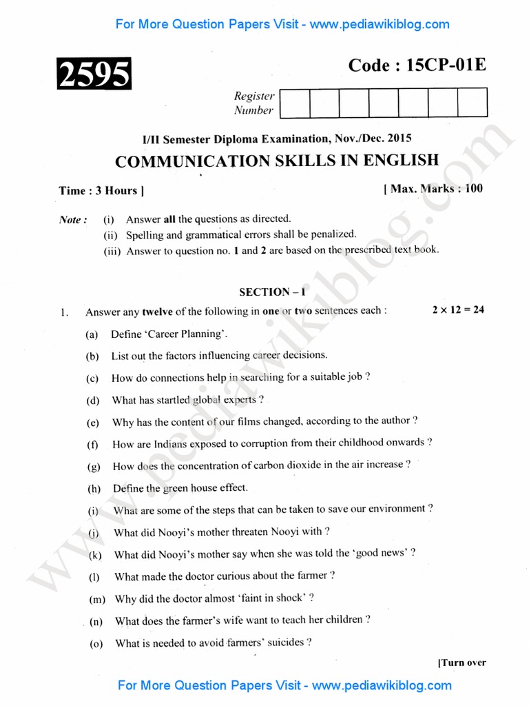 1st Year DIP Communication Skills in English - Dec 2015 PDF | PDF ...