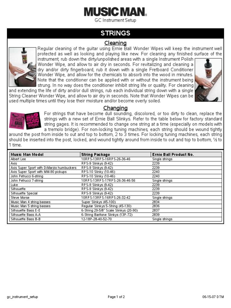 Instrument Setup Guide Music Man | PDF | Guitars | Bass Guitar