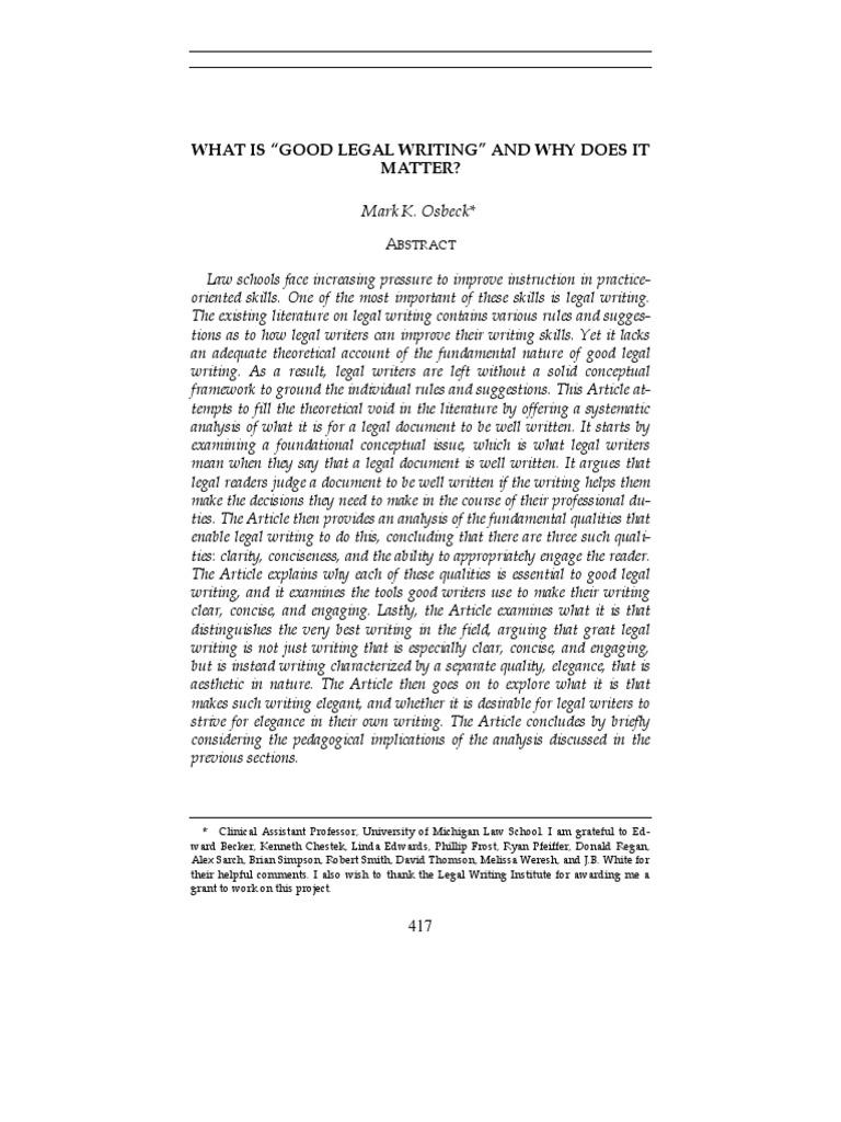 Mark Osbeck - WHAT IS GOOD LEGAL WRITING PDF | PDF