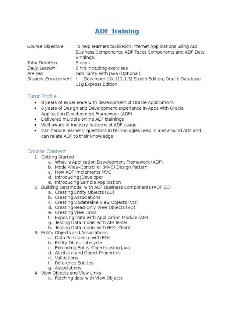 ADF Training Course Content | PDF | Model–View–Controller | Object ...