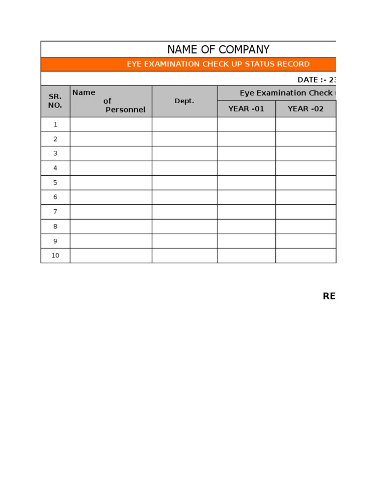 Eye Examination Checkup Register | PDF