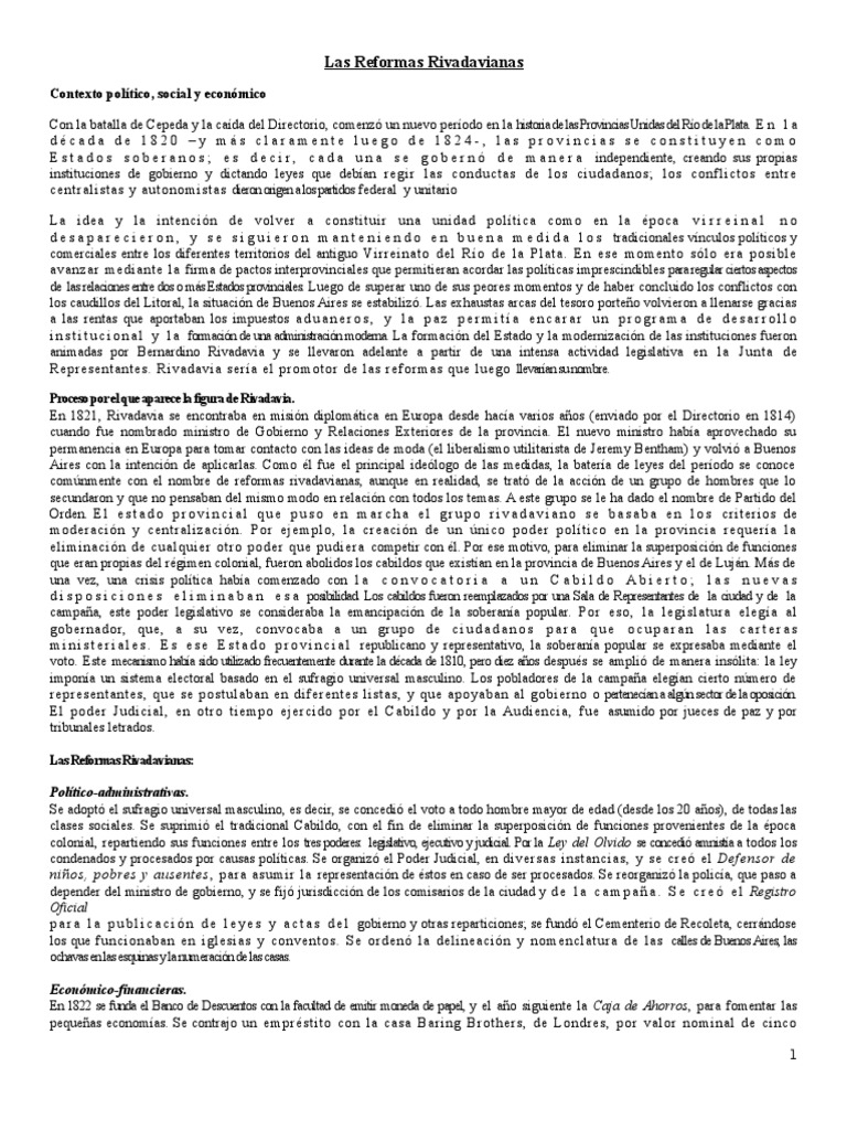Las Reformas Rivadavianas | PDF | Votación | Gobierno