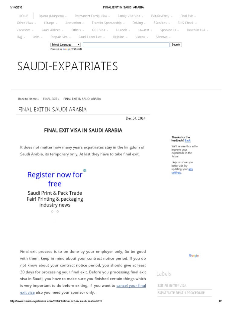 Final Exit in Saudi Arabia | PDF | Travel Visa | Saudi Arabia