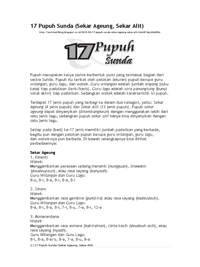 17 Pupuh Sunda (Sekar Ageung, Sekar Alit) | PDF