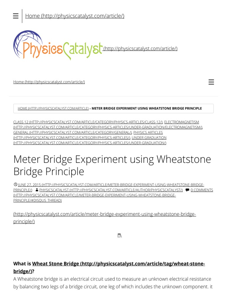 Meter Bridge Experiment Overview | PDF | Electrical Resistance And ...