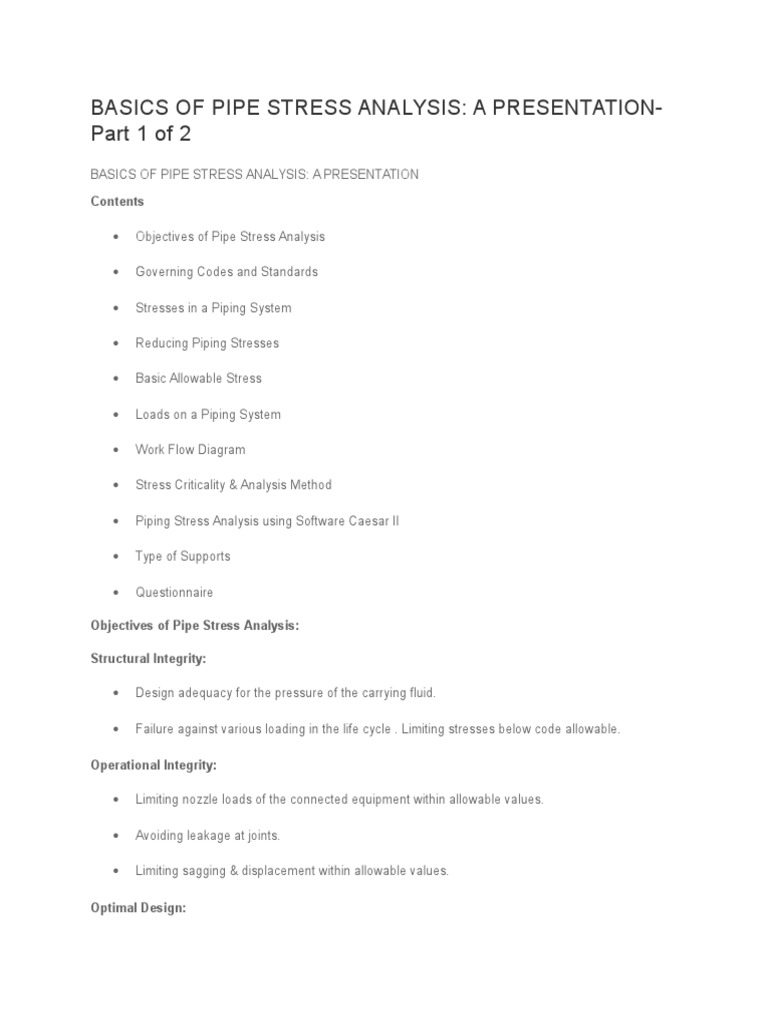 Basics of Pipe Stress Analysis | PDF | Pipe (Fluid Conveyance) | Stress (Mechanics)