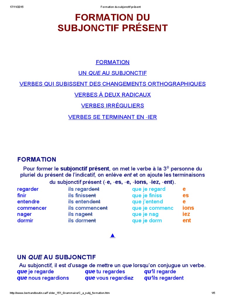 Subjonctif Présent | PDF | Verbe | Morphologie