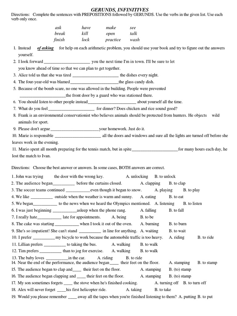 Gerund or Infinitive Exercise 3 & Answer Key | PDF | Syntax