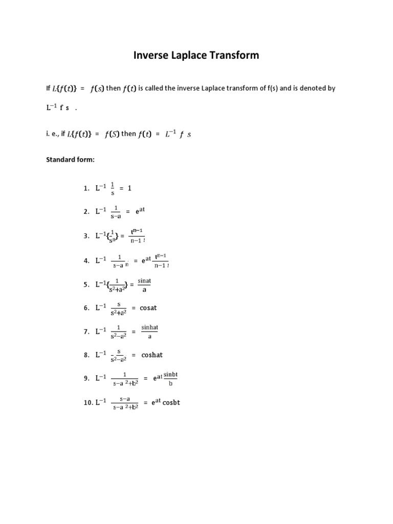 Inverse Laplace Transform Formulas | PDF | Logarithm | Harmonic Analysis