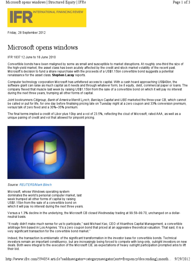 Microsoft Opens Window | PDF | Convertible Bond | Bonds (Finance)