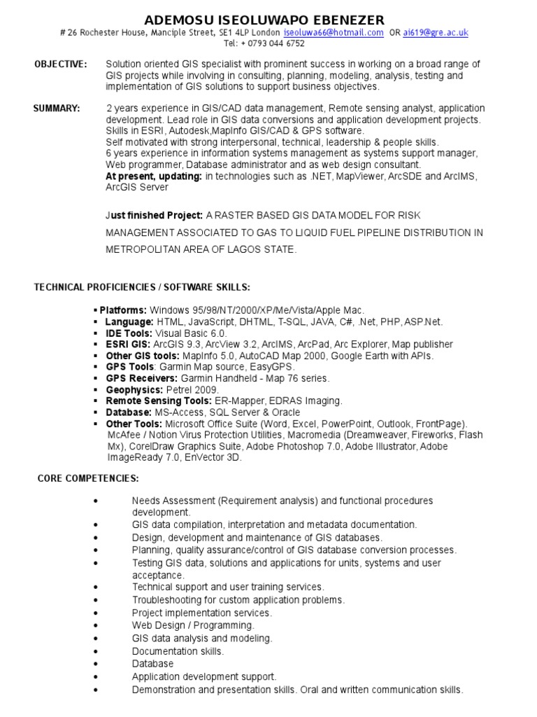 GIS Cv[2] | Arc Gis | Geographic Information System