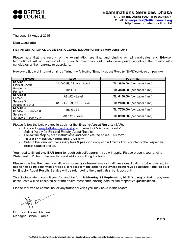 Edexcel Recheck-Remark Letter May-June - 2015 | PDF | Gce Advanced ...