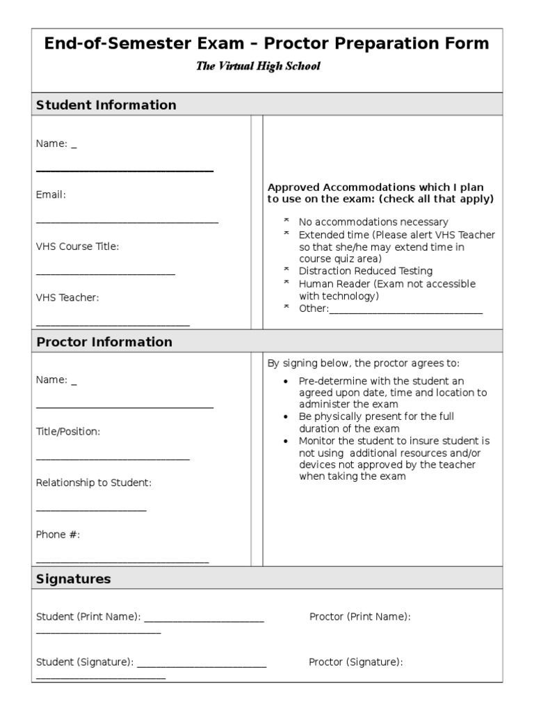 Proctor Preparation Form for Exams | PDF
