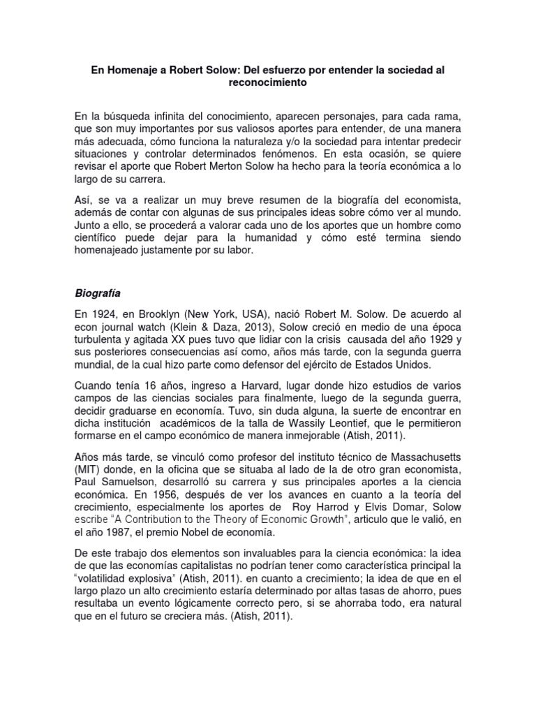 En Homenaje A Robert Solow | PDF | Science | Ciencias económicas