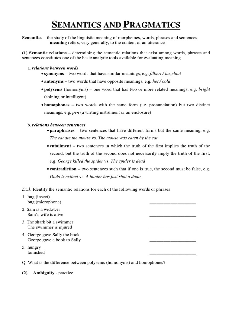 Semantics Class Handout | PDF | Phrase | Preposition And Postposition