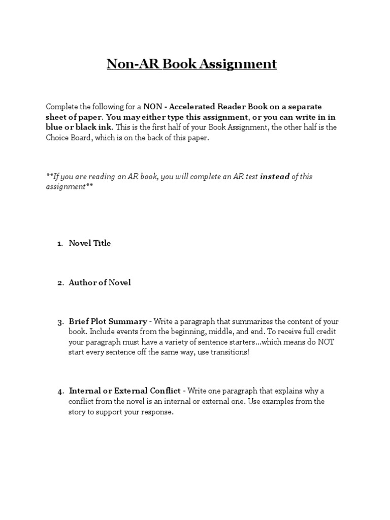 Non-AR Book Assignment Guide | PDF | Language Arts & Discipline