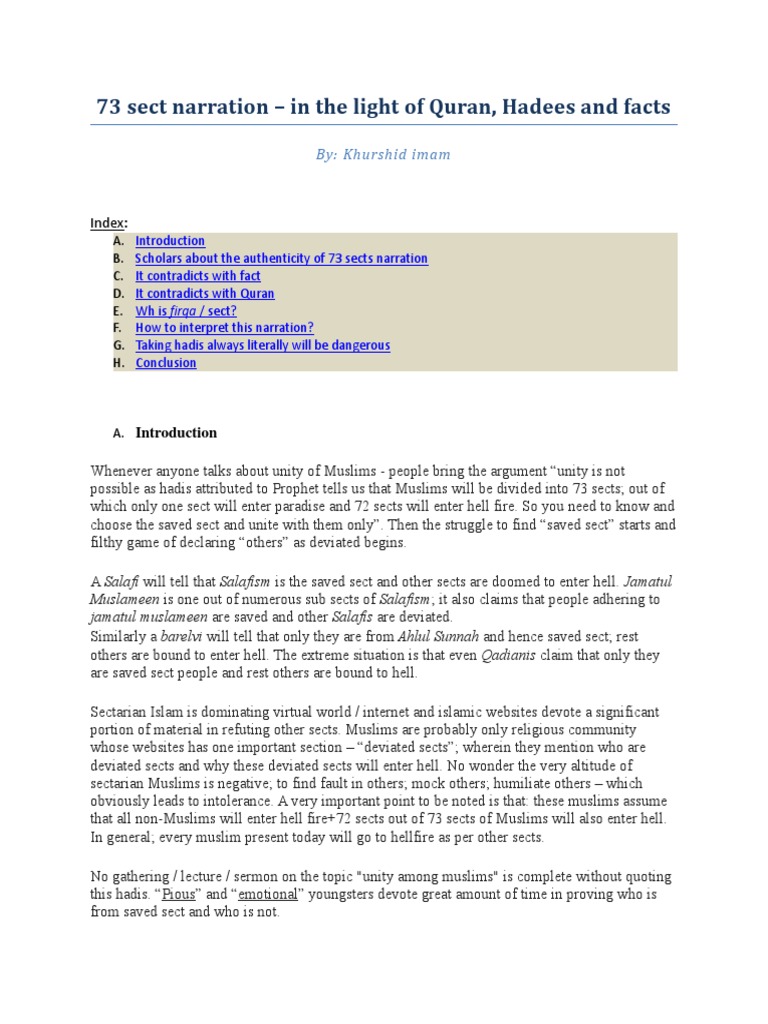 Debunking the 73 Sects Hadith | PDF | Hadith | Salafi Movement
