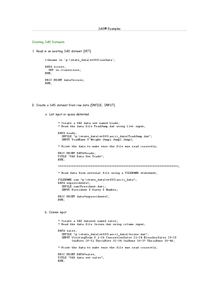 SAS Ex | PDF | Sas (Software) | Computing