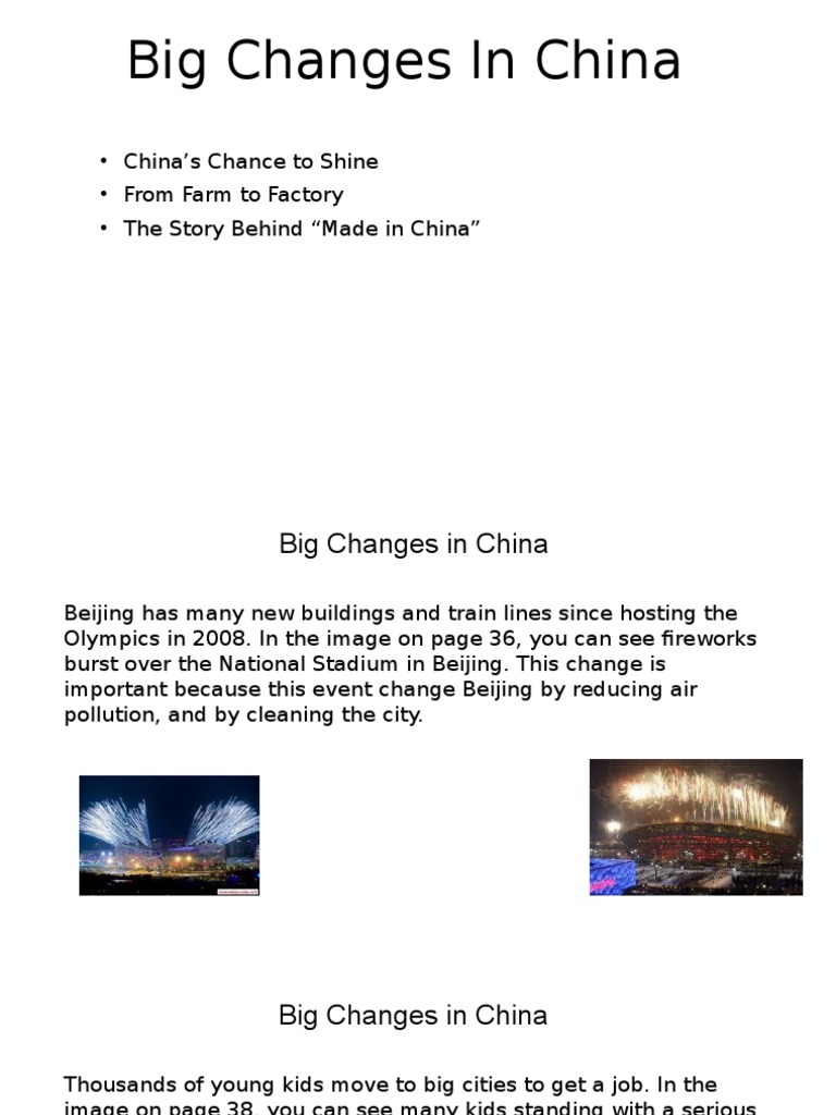 Big Changes in China: - China's Chance To Shine - From Farm To Factory ...