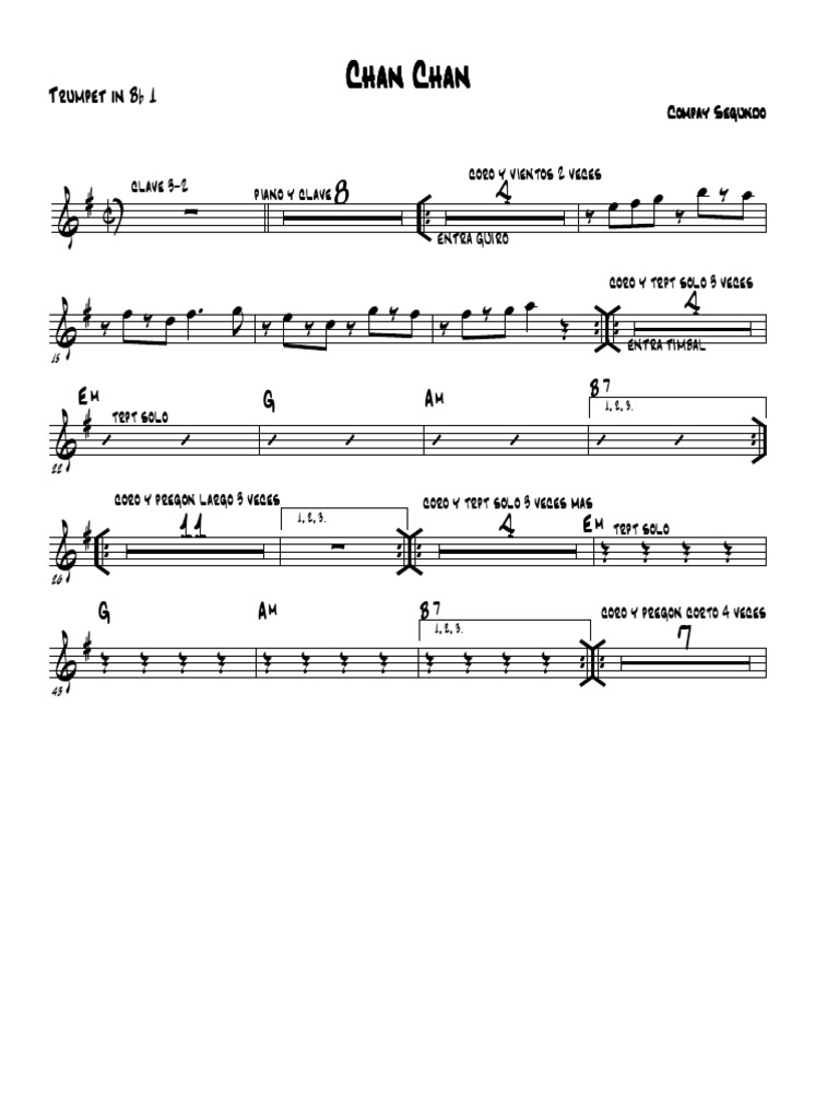 Partitura de Chan Chan para Trompeta | PDF