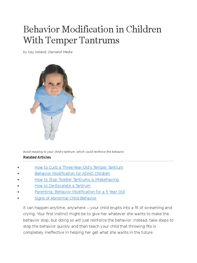 Behavior Modification in Children With Temper Tantrums | PDF ...