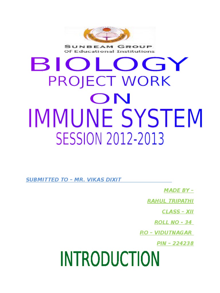 Biology Project On Immunity For Class 12th. | PDF | Science & Mathematics