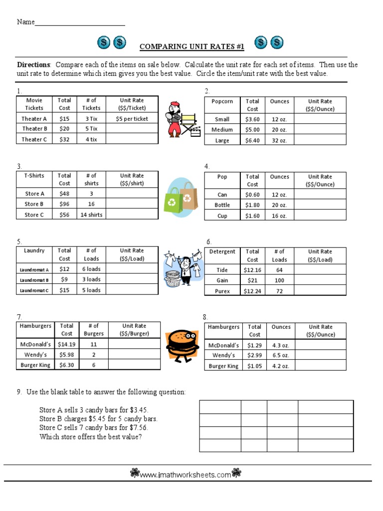 Unit Rates Comparing 1 | PDF