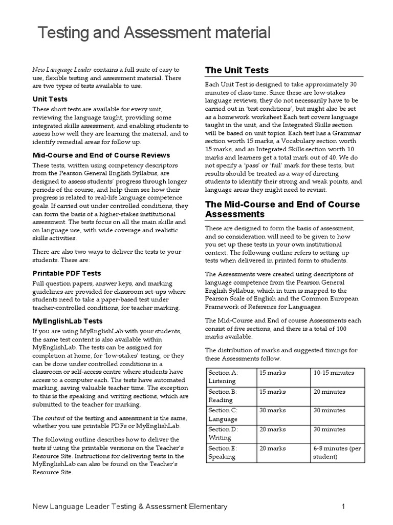 Language Leader Testing Guide | PDF | Educational Assessment | Classroom