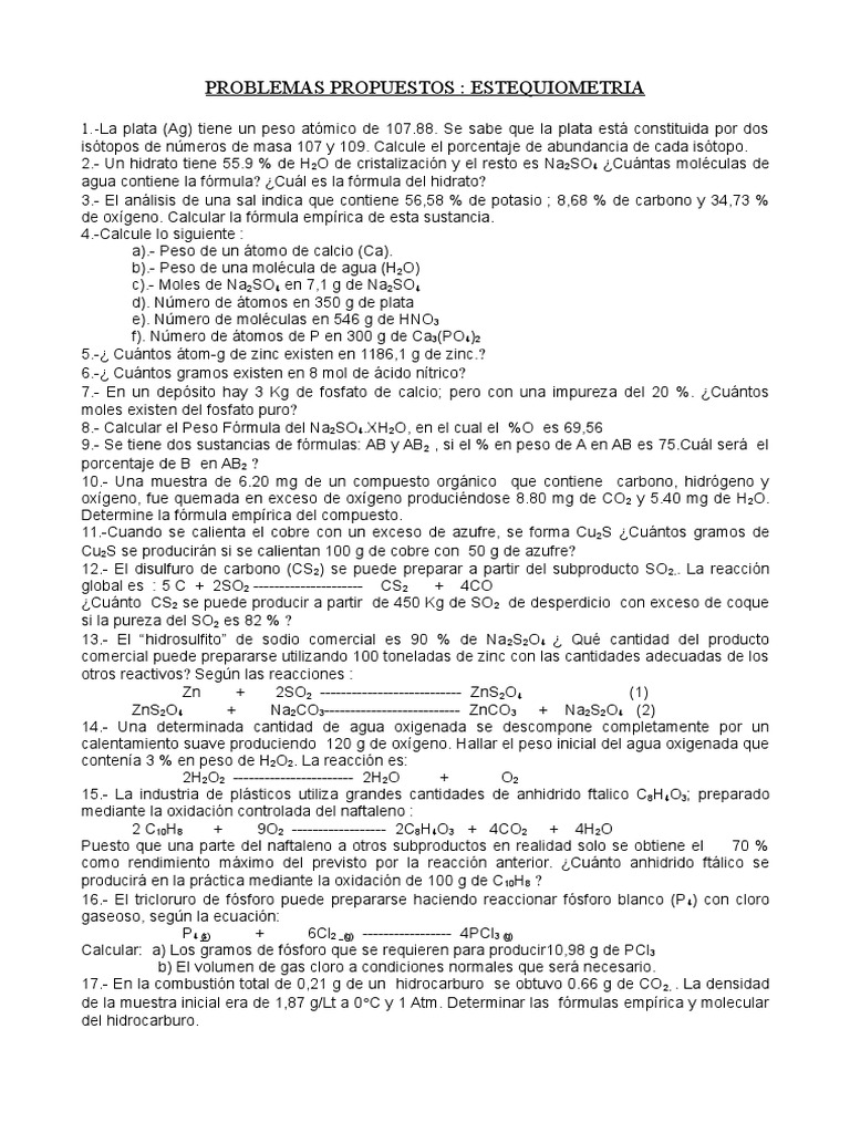 Ejercicios Calculos Estequiometricos | PDF | Oxígeno | Cobre