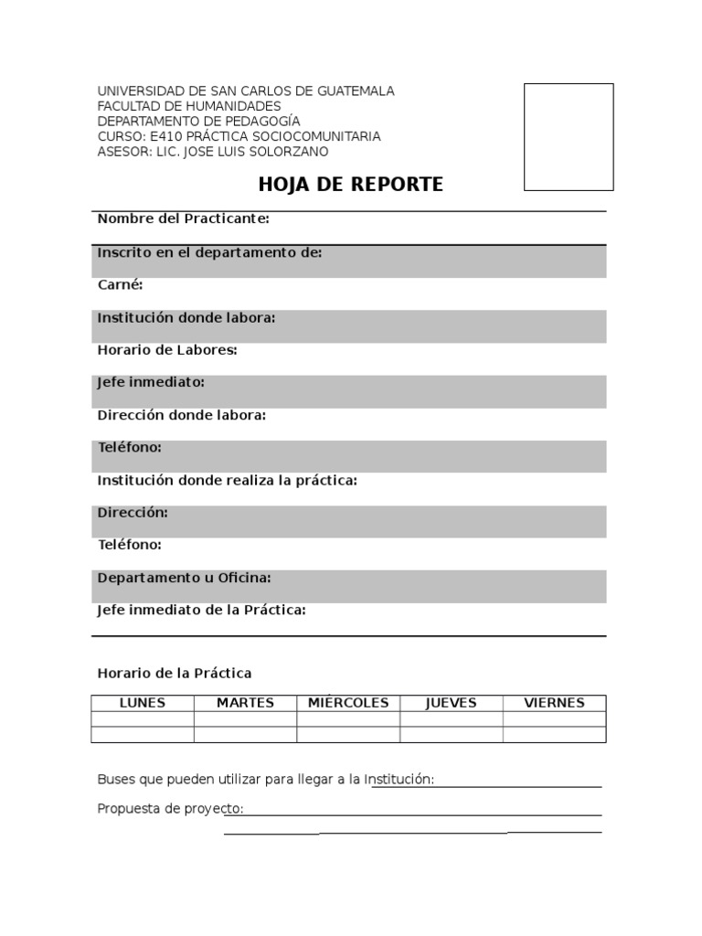 Hoja de Reporte Word