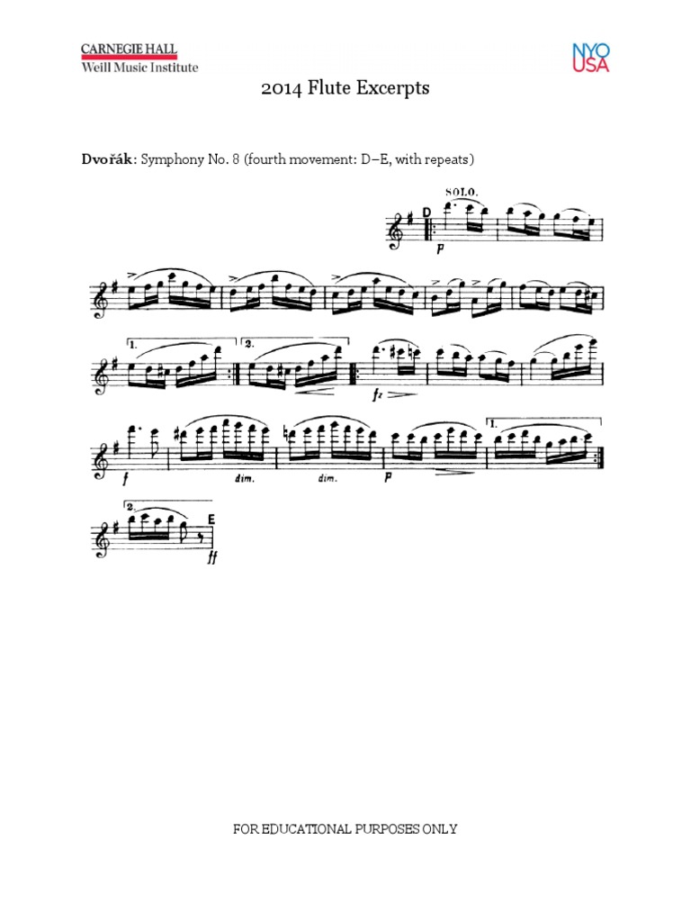 2014 Flute Excerpts: Dvořák: Symphony No. 8 (Fourth Movement: D-E, With ...