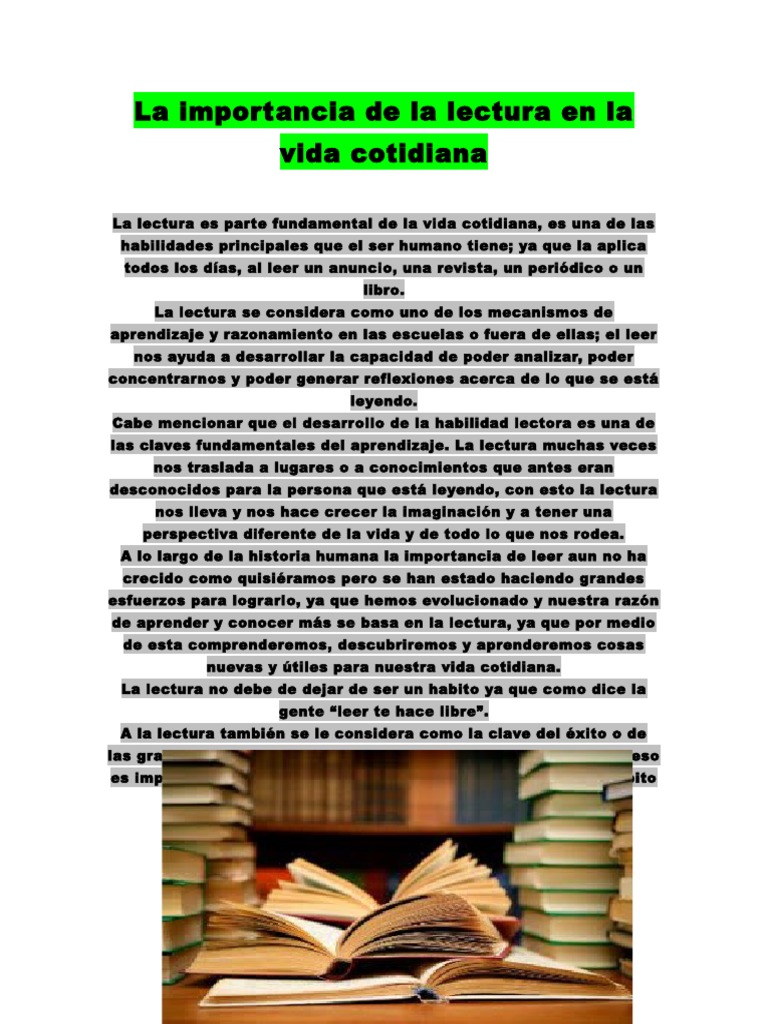 La Importancia de La Lectura en La Vida Cotidiana | Conocimiento | Sociedad