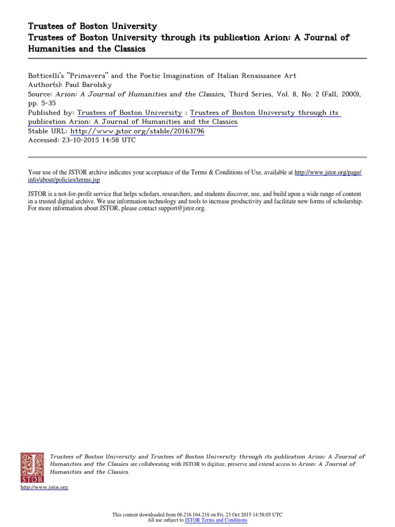 Botticelli's Primavera: A Poetic Analysis | PDF | Paintings
