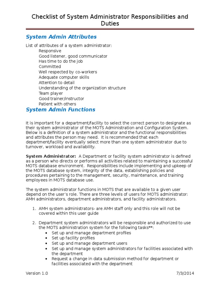Checklist For System Admins | PDF | System Administrator | Databases