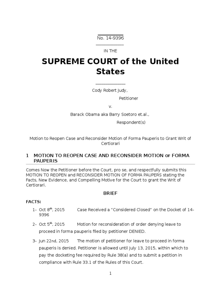 Supreme Court Appeal: Judy v. Obama | PDF | United States Constitution ...