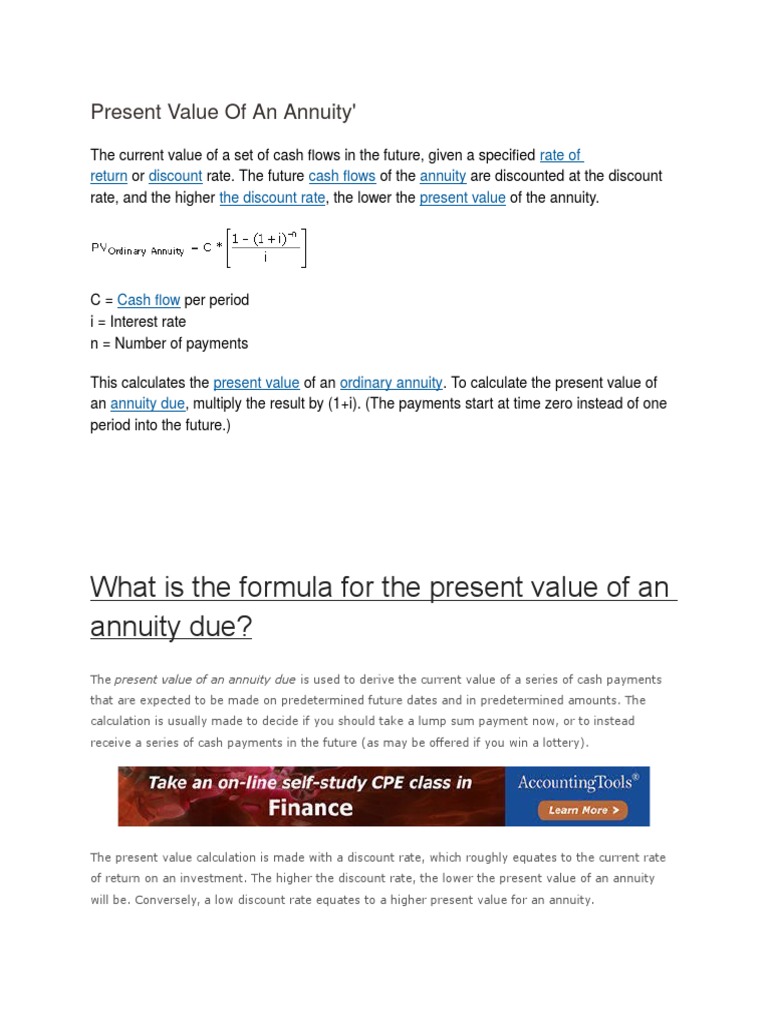 Present Value of An Annuity | PDF | Present Value | Discounting