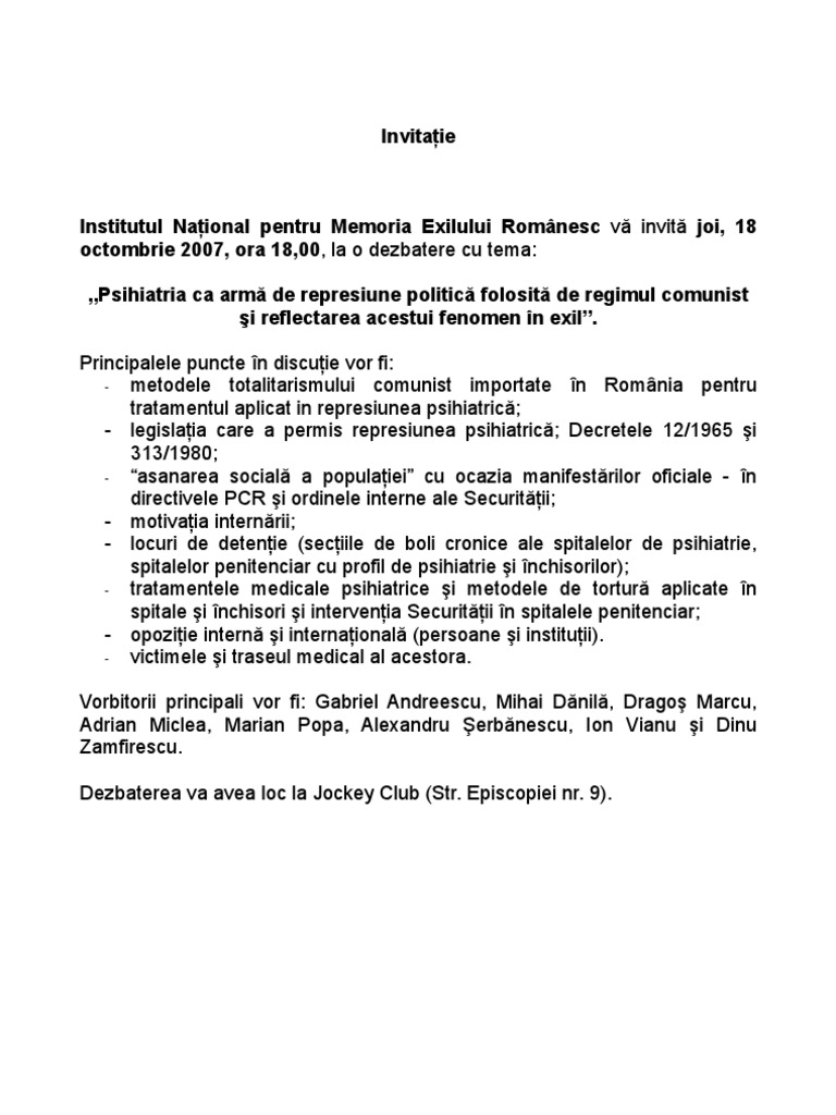 Invitatie 18 Octombrie 2007 | PDF
