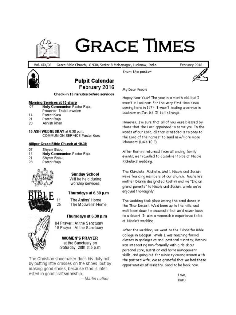 Grace Times: Pulpit Calendar | PDF | Eucharist | Religious Behaviour ...