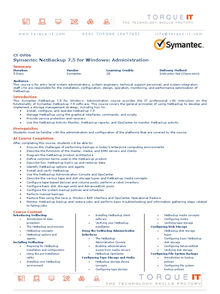 Symantec Netbackup 7.5 For Windows: Administration: Ct-Dp06 | PDF ...