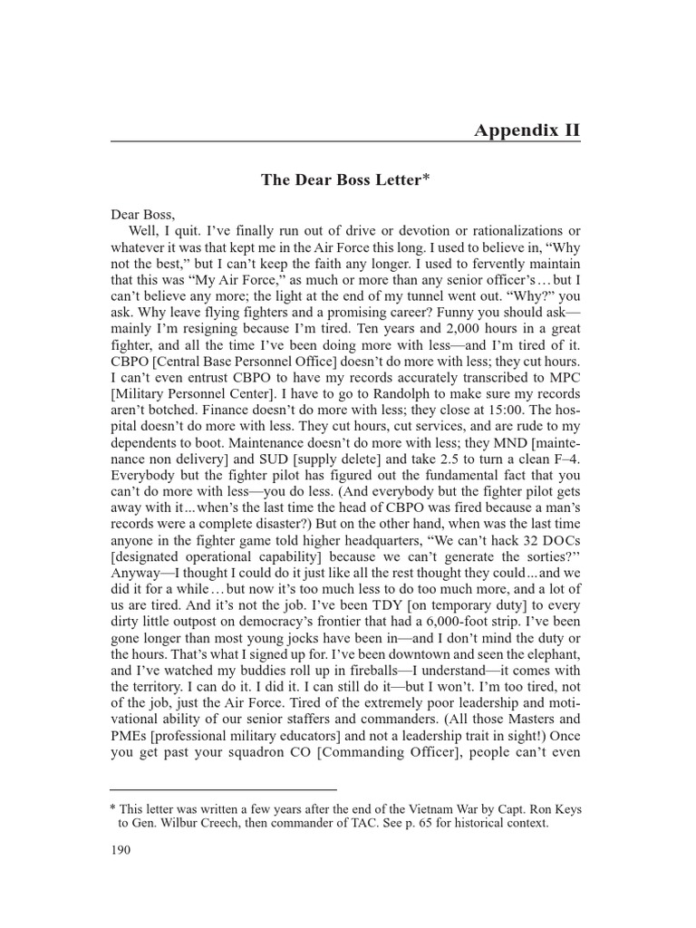 Dear Boss Letter Aeronautics Military Forces
