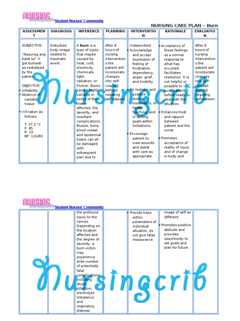 Nursing Care Plan For Burn NCP Burn Nursing