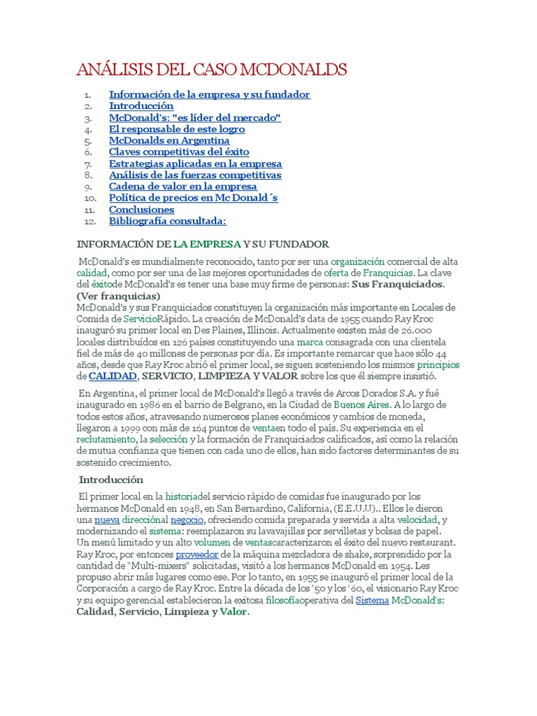 Análisis Del Caso Mcdonalds | PDF | Mc Donald's | Calidad (comercial)
