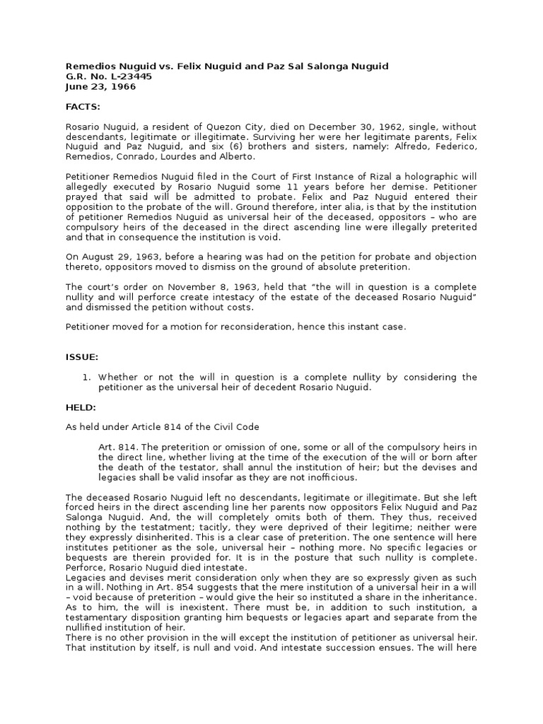 Nuguid Will Nullity Case Analysis | PDF | Will And Testament | Legal ...