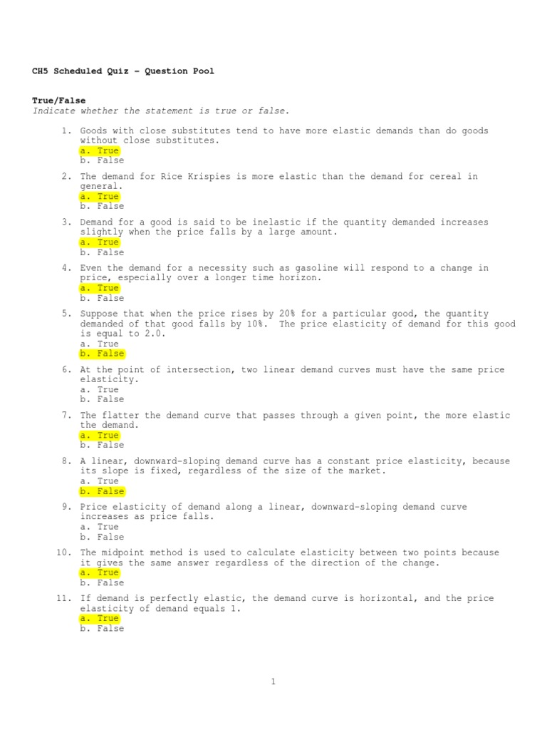 Quiz on Demand and Supply Elasticity | PDF | Price Elasticity Of Demand ...