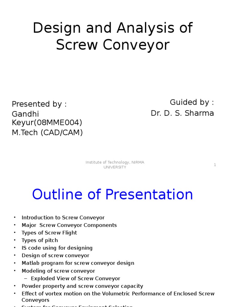 Screw Conveyor Design Analysis Matlab | PDF | Powder (Substance ...