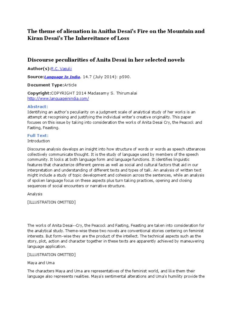 The Theme of Alienation in Anitha Desai | PDF | Poetry
