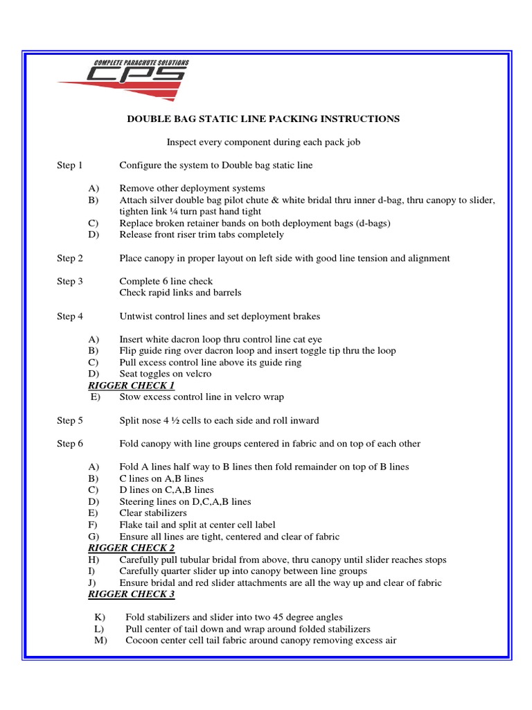 Double Bag Static Line Packing Instructions: Rigger Check 1 | Download ...